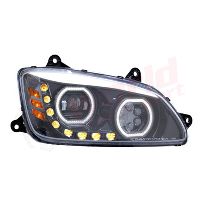 RH Headlight Dual Projector LED w/ Halo DRL Sequential Light Black Hou ...